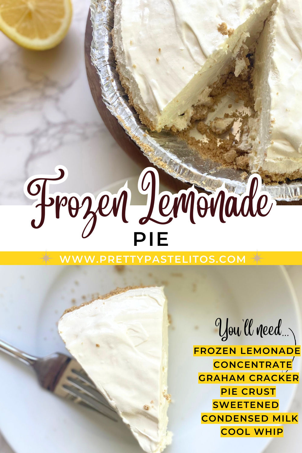 Slice of Sunshine: Easy Frozen Lemonade Pie - PrettyPastelitos