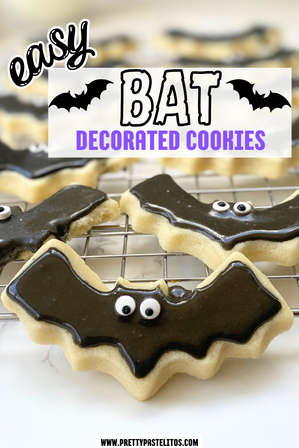 Easy Decorated Bat Cutout Cookies - PrettyPastelitos